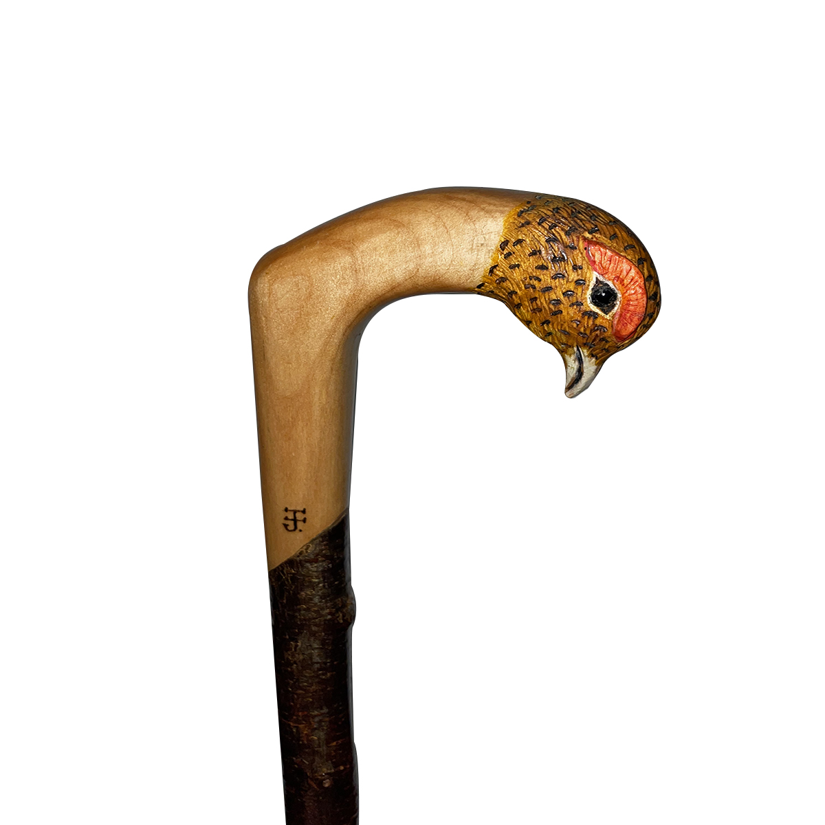 Hand Carved Walking Stick - Light Red Grouse - Carl Russell and Co